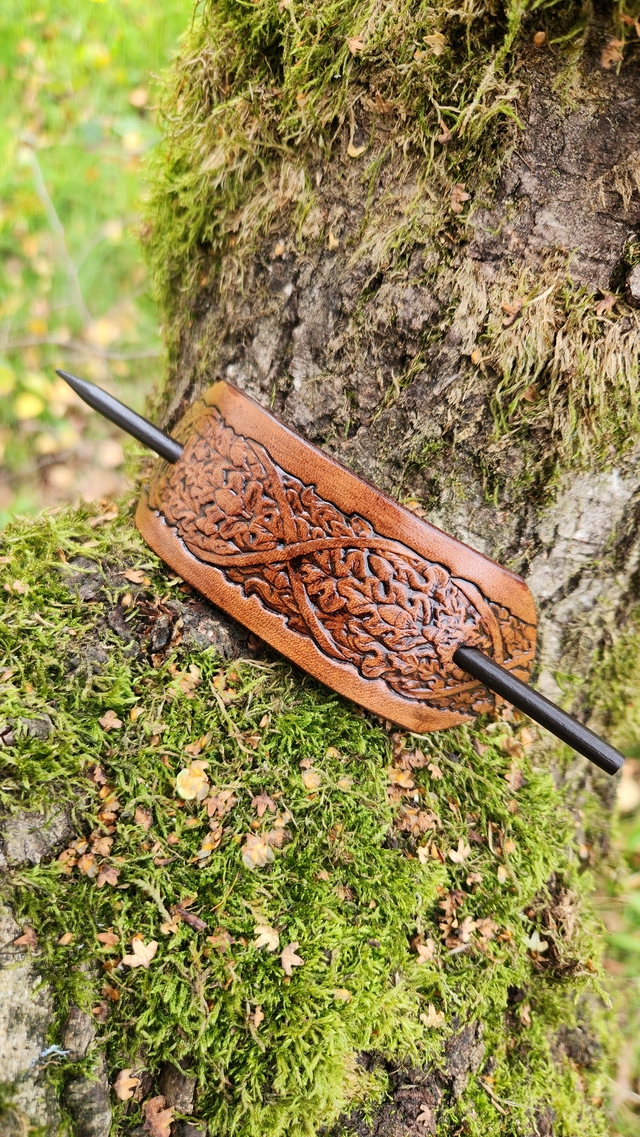 Catogan feuilles de chêne et glands, marron