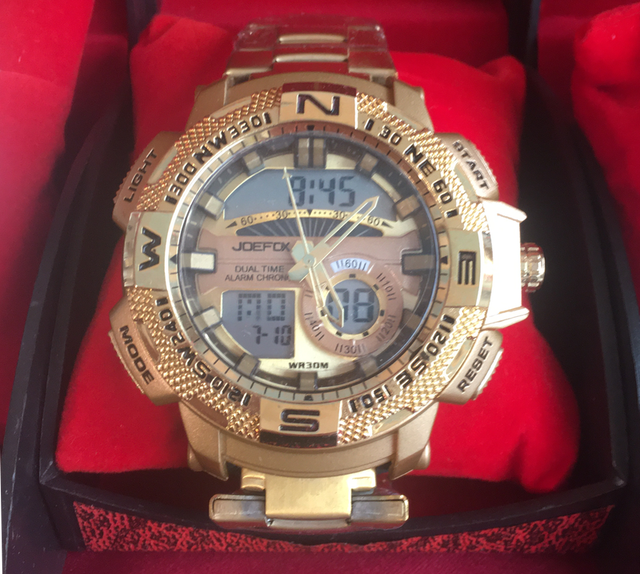 Gents Joef Golden Watch 2 watches in one Analog and LCD