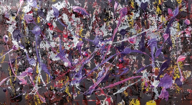 ARTE INFORMALE DIPINTO " L'OSCURA DANZA DEL VIOLA