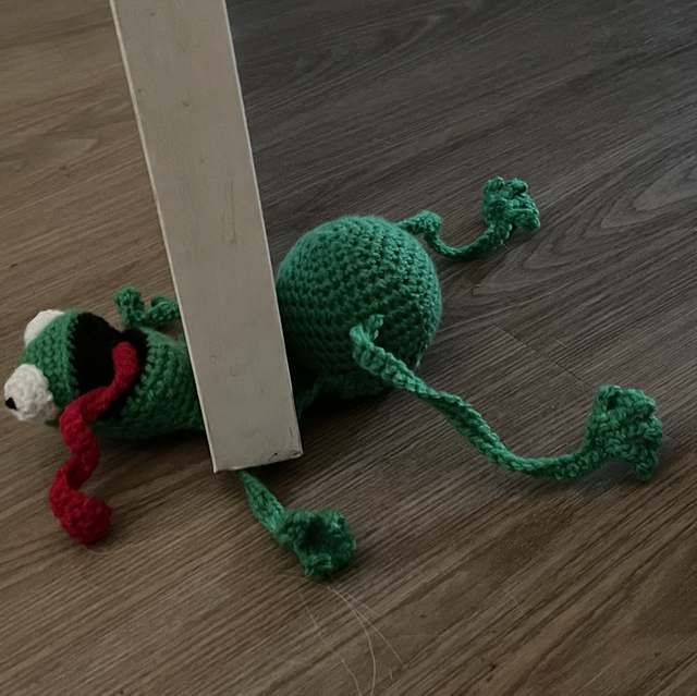 Crocheted Squished Frog Novelty Door Stop | RazzlebyRachel