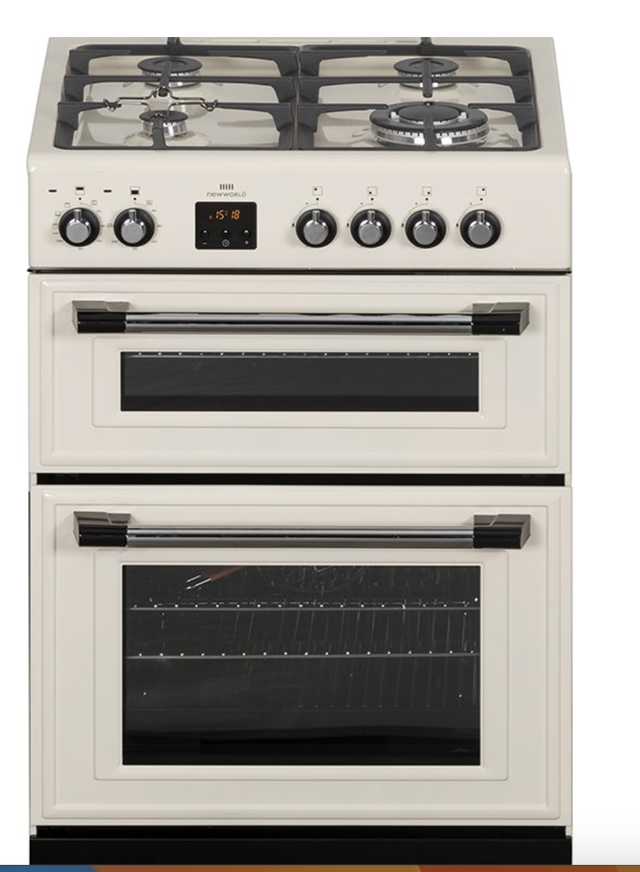 NEW WORLD NWDFMRCR 60cm Dual Fuel Double Oven Cooker - Cream