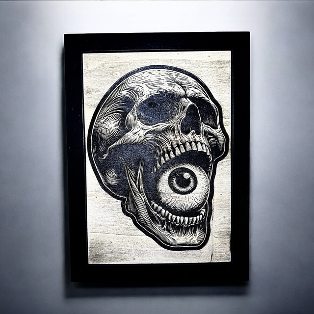 Tableau gravure horreur dark avec tête de mort