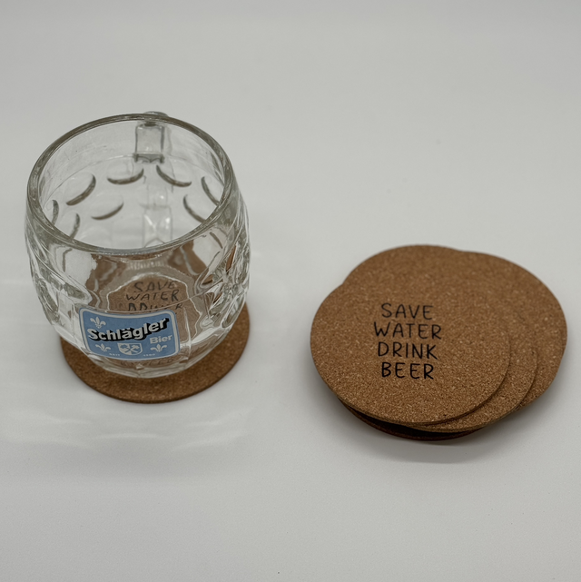 KORK Untersetzer 8 Stk Set *SAVE WATER DRINK BEER | Hornets Laserart WEBSHOP