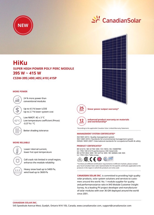 Panneaux Solaires 415Wc Canadian Solar
