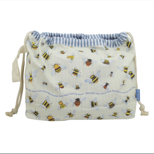 Cross stitch Bees Drawstring Craft/Project Bag - Stylish and Functional - UK Embroidery Supplies.