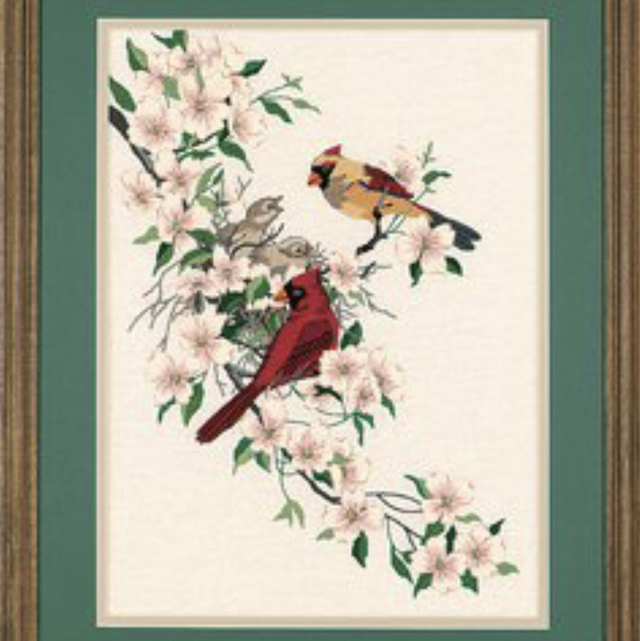 Dimensions Embroidery Kit: Crewel - Cardinals in Dogwood Cross Stitch Kit