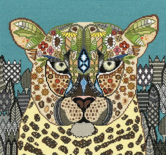 Jewelled Leopard Cross Stitch Kit - Bothy Threads Animal Embroidery Kits.