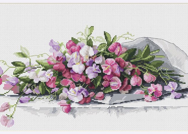 Merejka Sweet Pea Cross Stitch Kit - 16ct White Aida - CXC Crafty Threads.