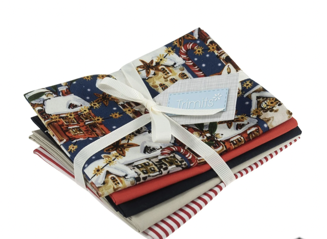 Cotton Fabric Navy Street Scene - Christmas Fat Quarter 5 pc Bundle ...