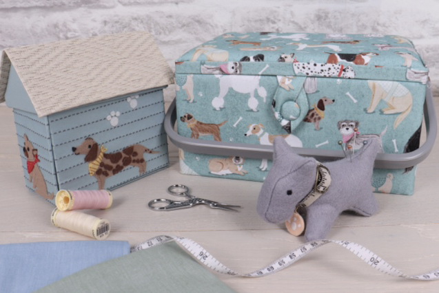 Medium Sewing Box with Dog Print - 100% Cotton Fabric - Embroidery ...