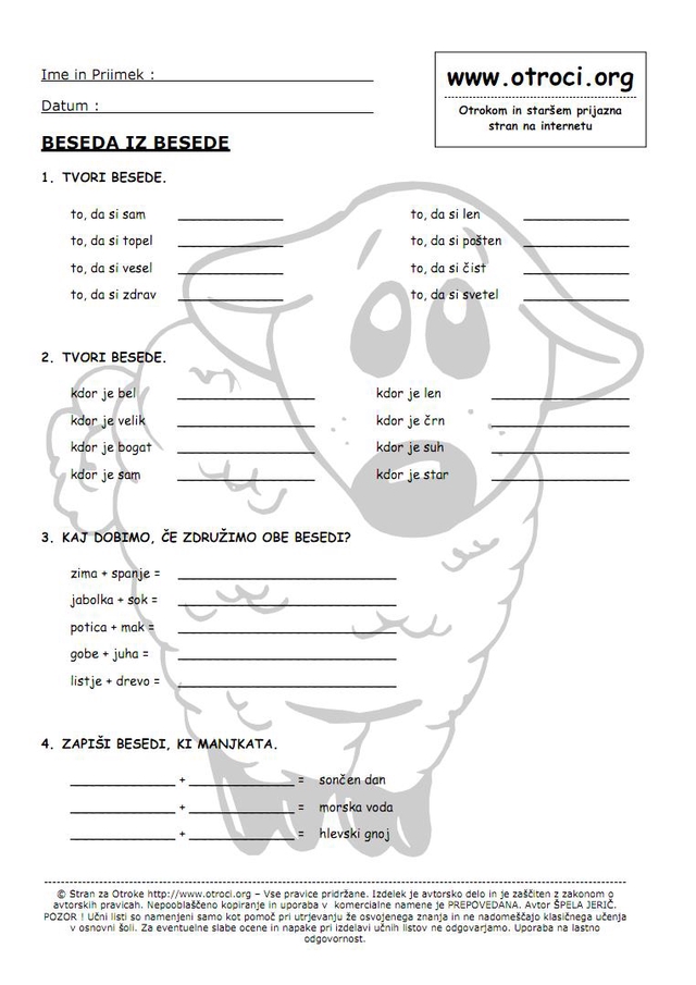 Učni listi za 3. razred O.Š. na USB ključu