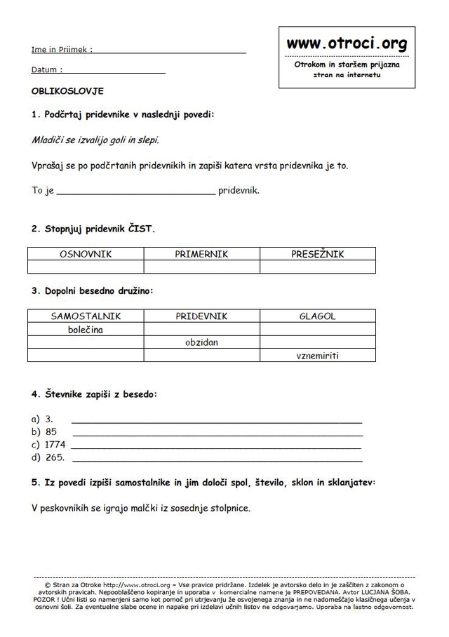 Učni listi za 9. razred O.Š. na USB ključu